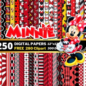 Minnie Mouse Red Digital Papers, Minnie Mouse Clipart PNG, Gifts ...