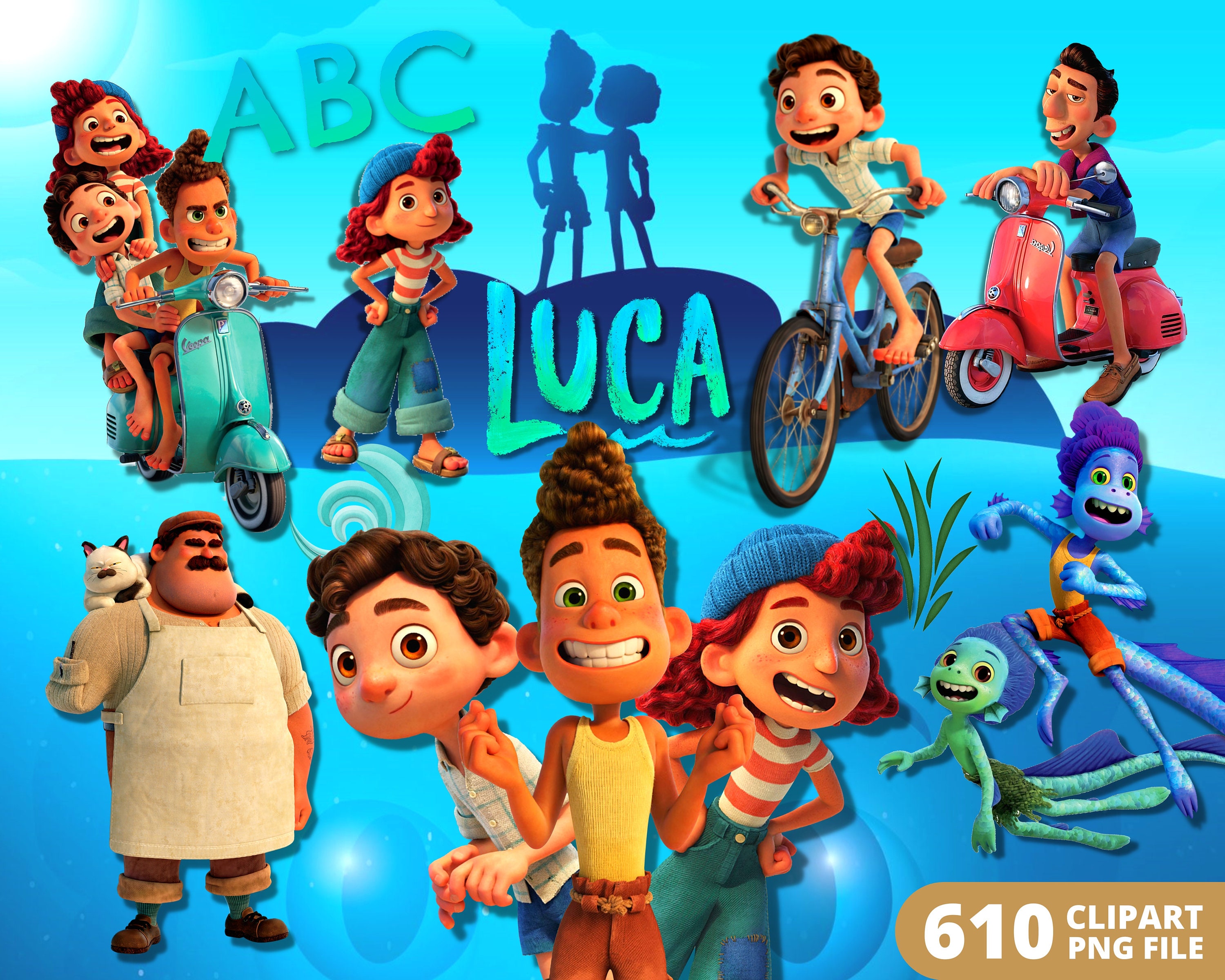 Luca Digital Papers, Luca Paguro Clipart PNG, Alberto Scorfano, Giulia ...