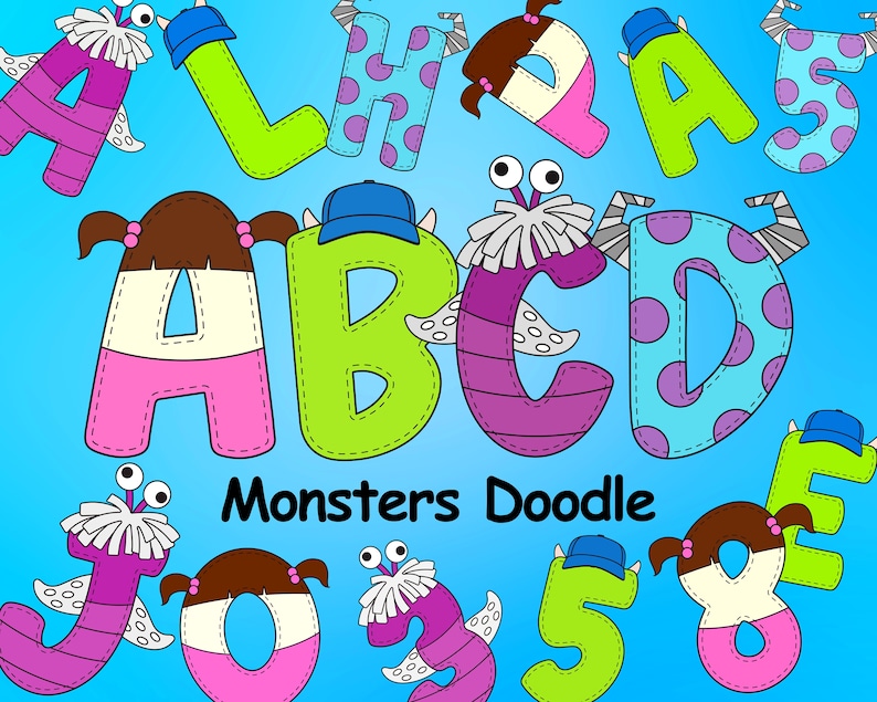 Alfabeto de monstruos con garabatos, alfabeto de Monsters Inc., letras ...