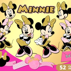 Minnie Mouse Gold Digital Papers, Minnie Mouse Clipart PNG, Seamless ...