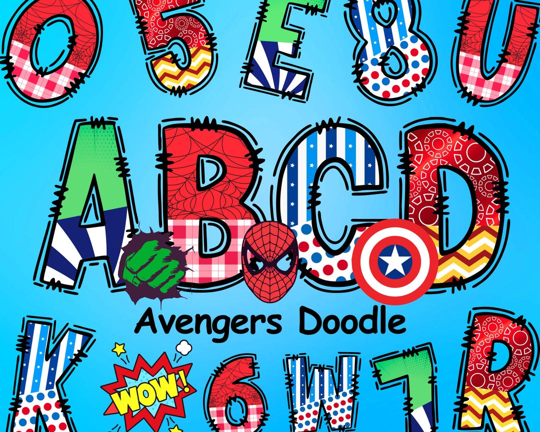 Marvel Avengers Doodle Alphabet, Spider-man, Captain America, Hulk ...