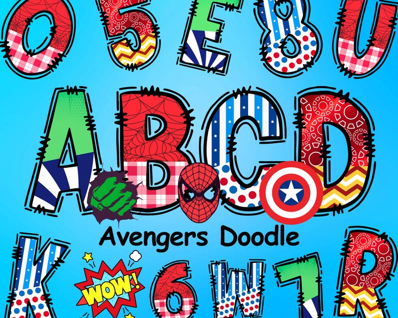 Marvel Avengers Doodle Alphabet, Spider-man, Captain America, Hulk ...