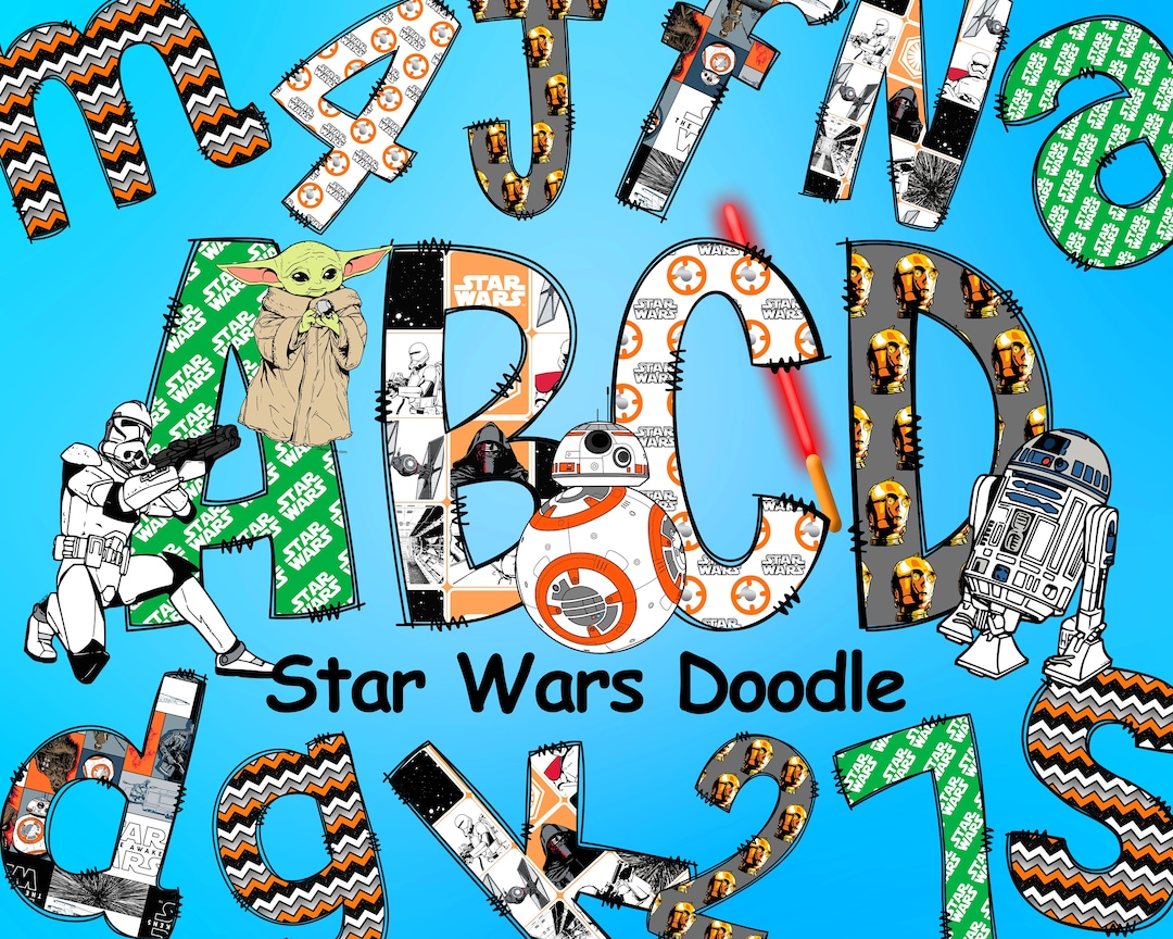 Star Wars Doodle Alphabet, the Clone Wars, Yoda Alphabet Letters, Star ...