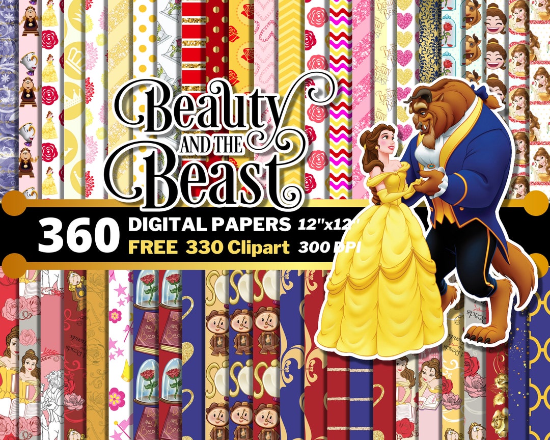 Beauty and Beast Digital Papers, Princess Belle Clipart PNG, Birthday ...