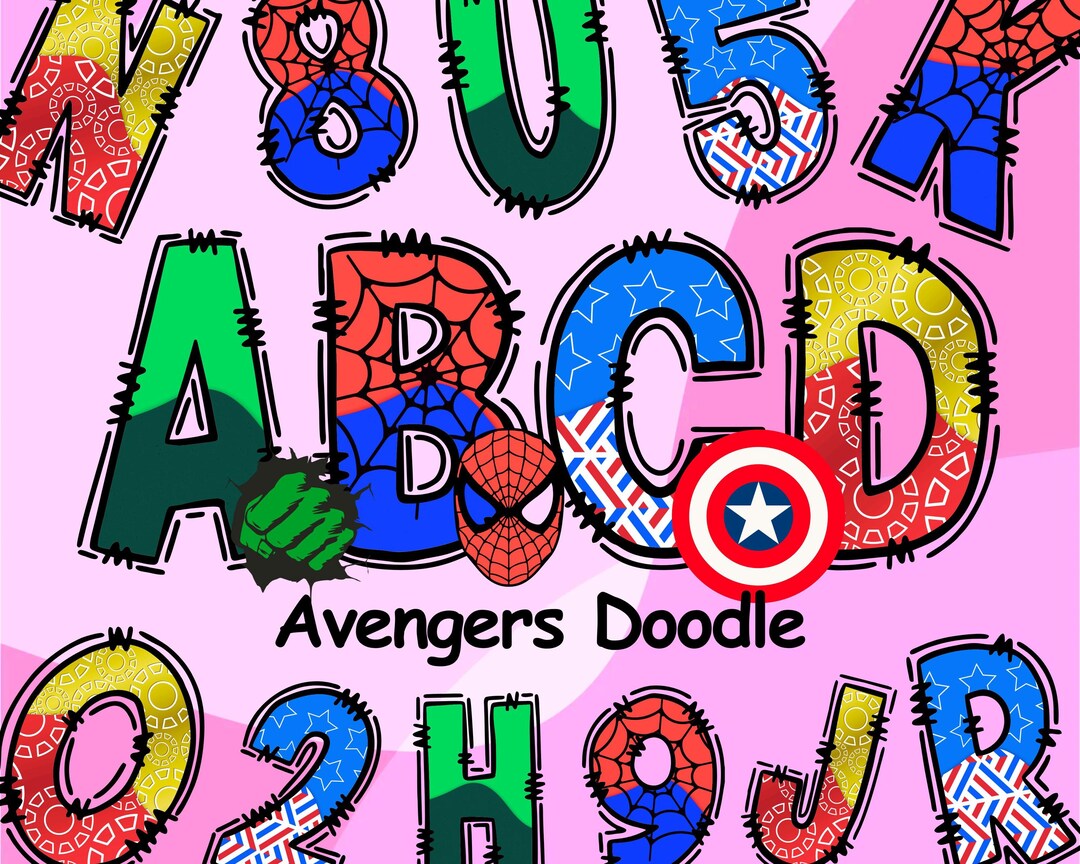 Marvel Avengers Doodle Alphabet, Spider-man, Captain America, Hulk ...