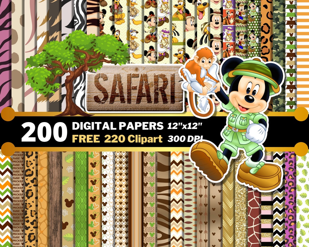 Mickey Safari Digital Papers, Mickey Safari Clipart PNG, Safari ...