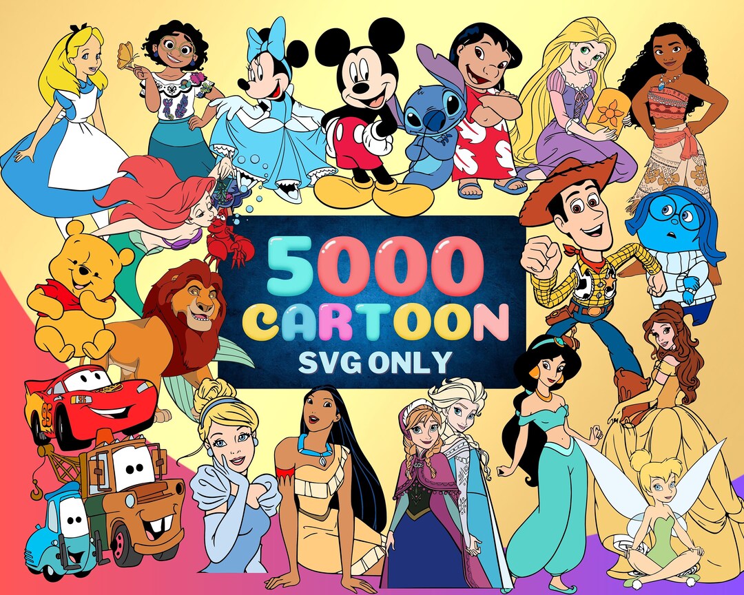 Cartoon Characters 5000 SVG, Princess SVG, Encanto, Frozen, Moana ...