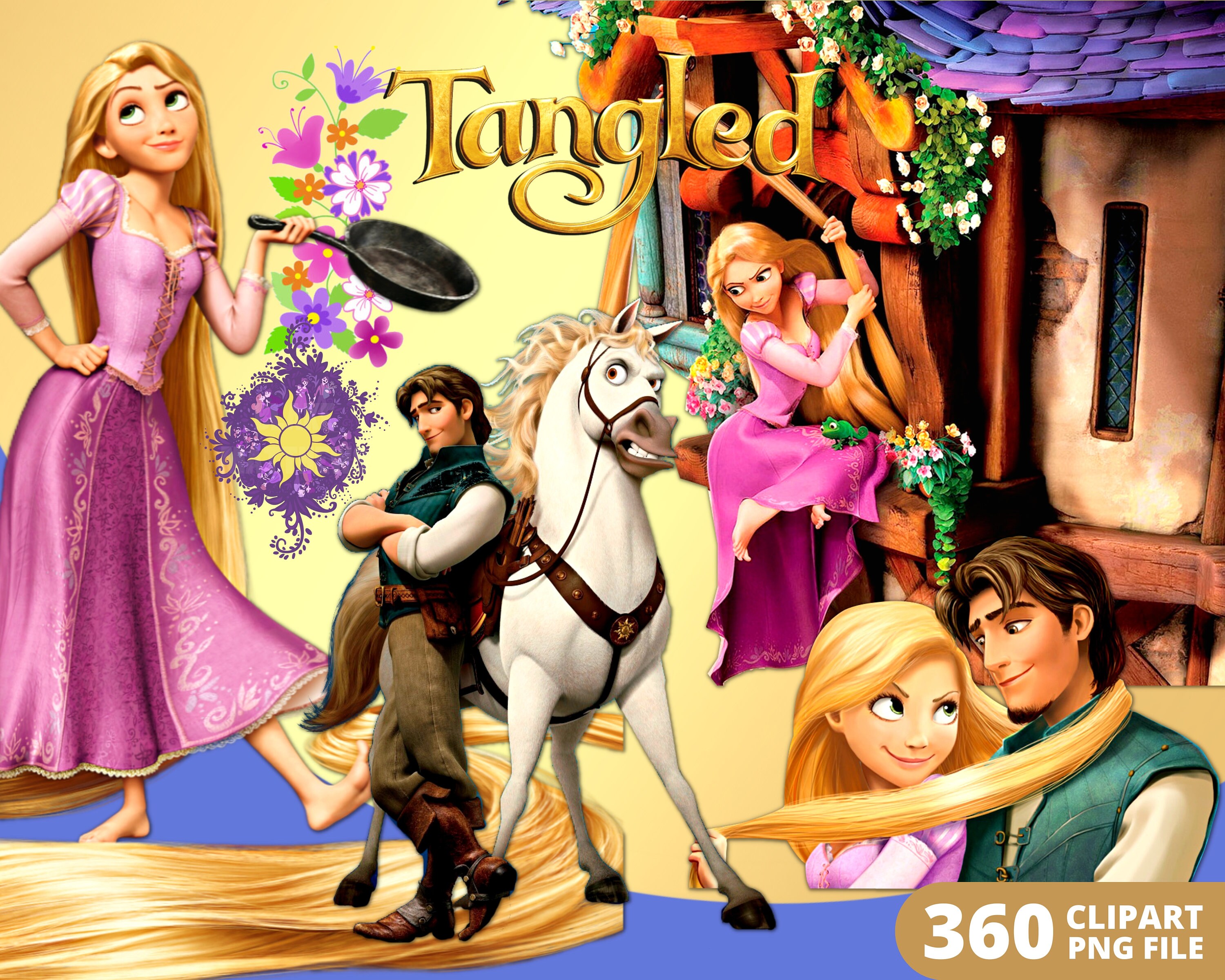 Tangled Digital Papers, Tangled Clipart PNG, Princess Rapunzel, Flynn ...