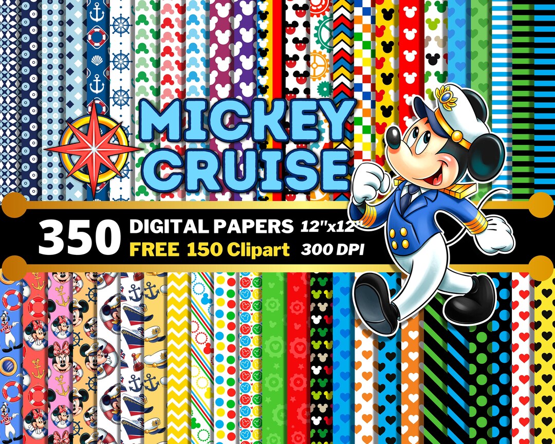 Mickey Cruise Digital Papers, Mickey Vacation Clipart PNG, Navy Mickey ...
