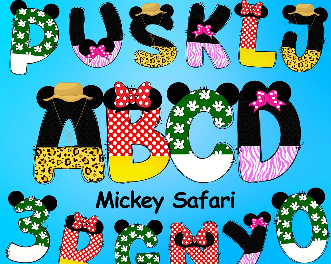 Mickey Safari Doodle Alphabet, Jungle Mickey Character Alphabet, Cute ...