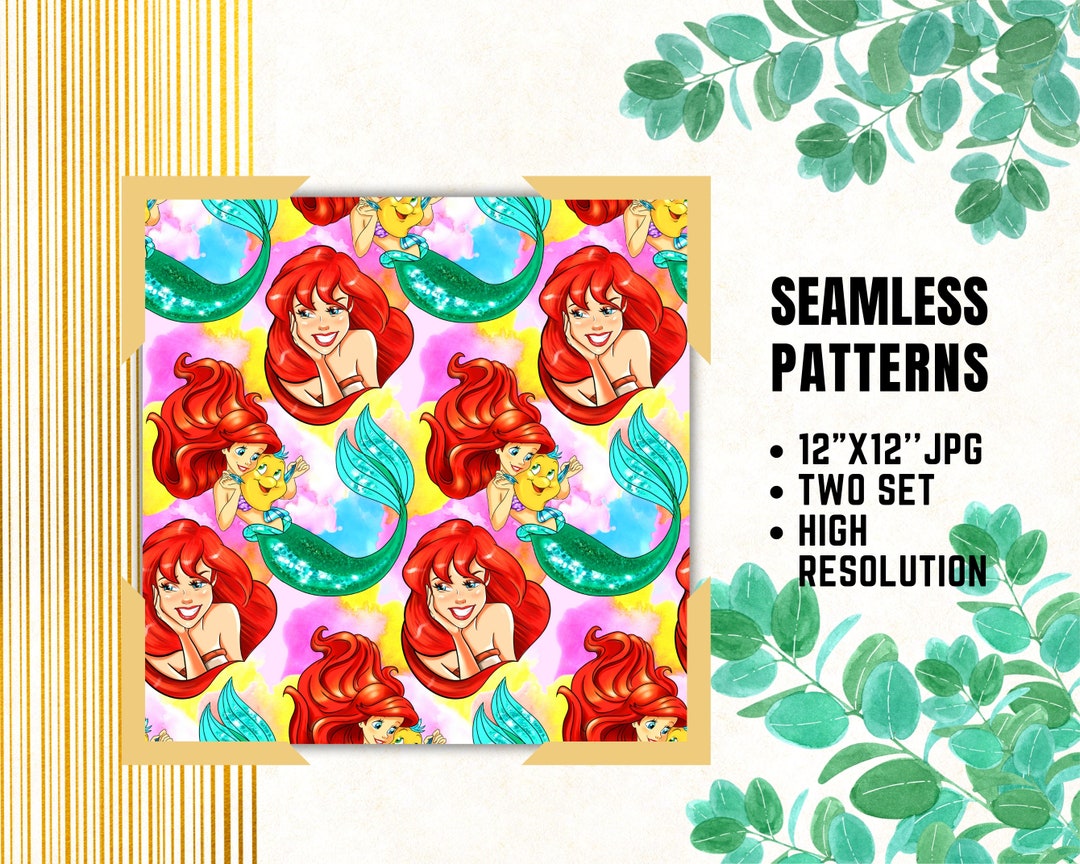 Little Mermaid Seamless Papers, Princess Ariel Digital Papers, Birthday ...