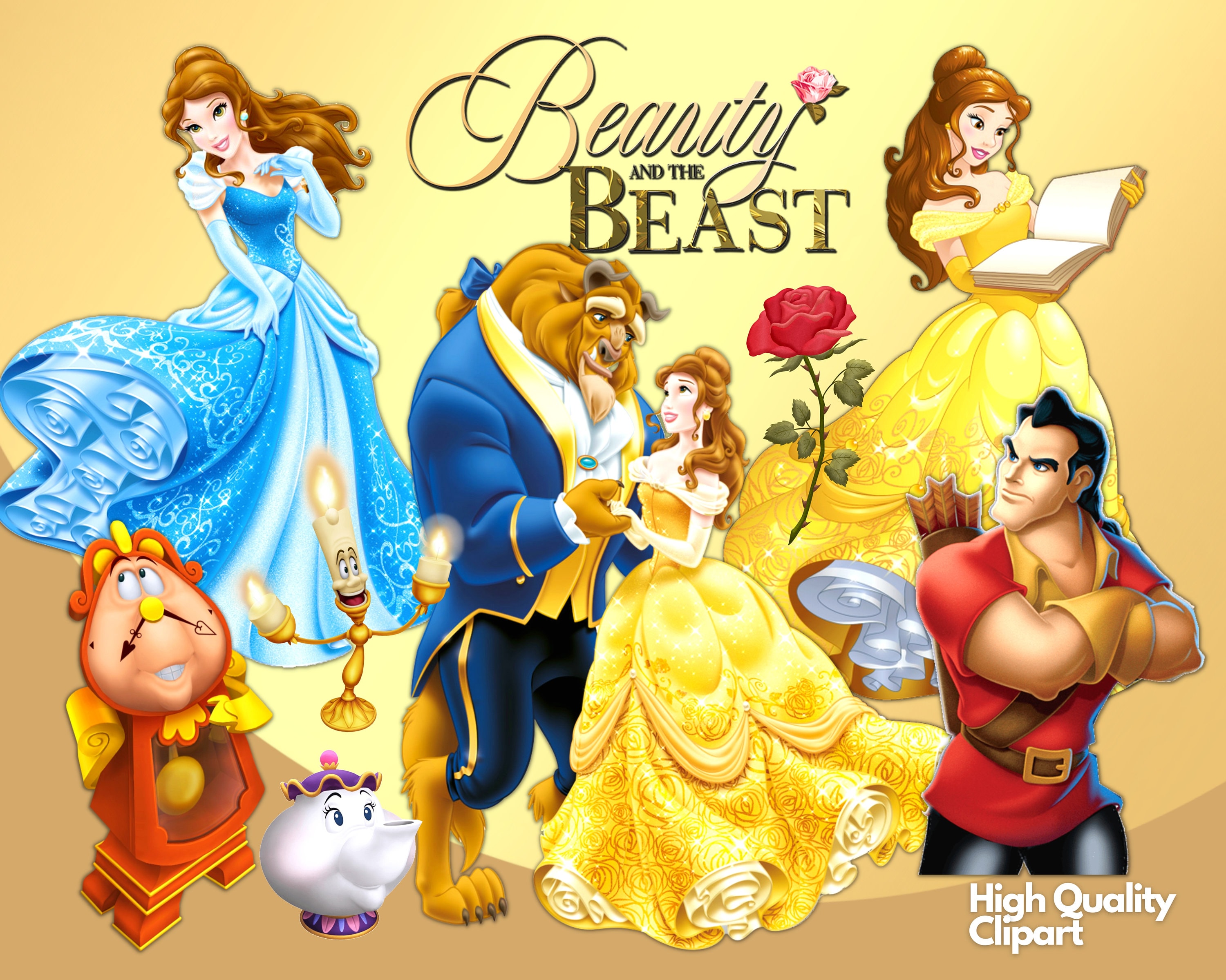 Beauty and Beast Clipart PNG, Princess Belle SVG, Belle Birthday Print ...