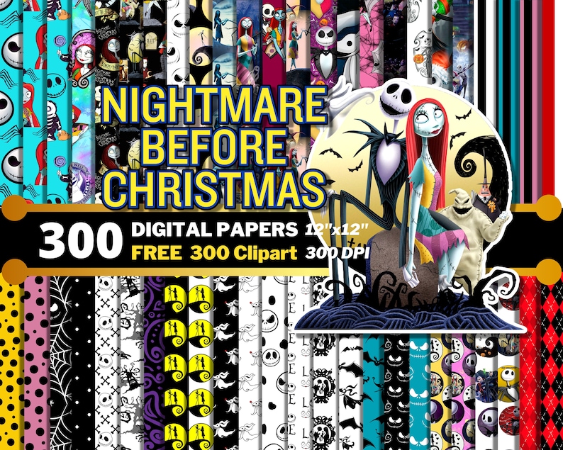 Nightmare Before Christmas Digital Papers, Jack and Sally Clipart PNG ...