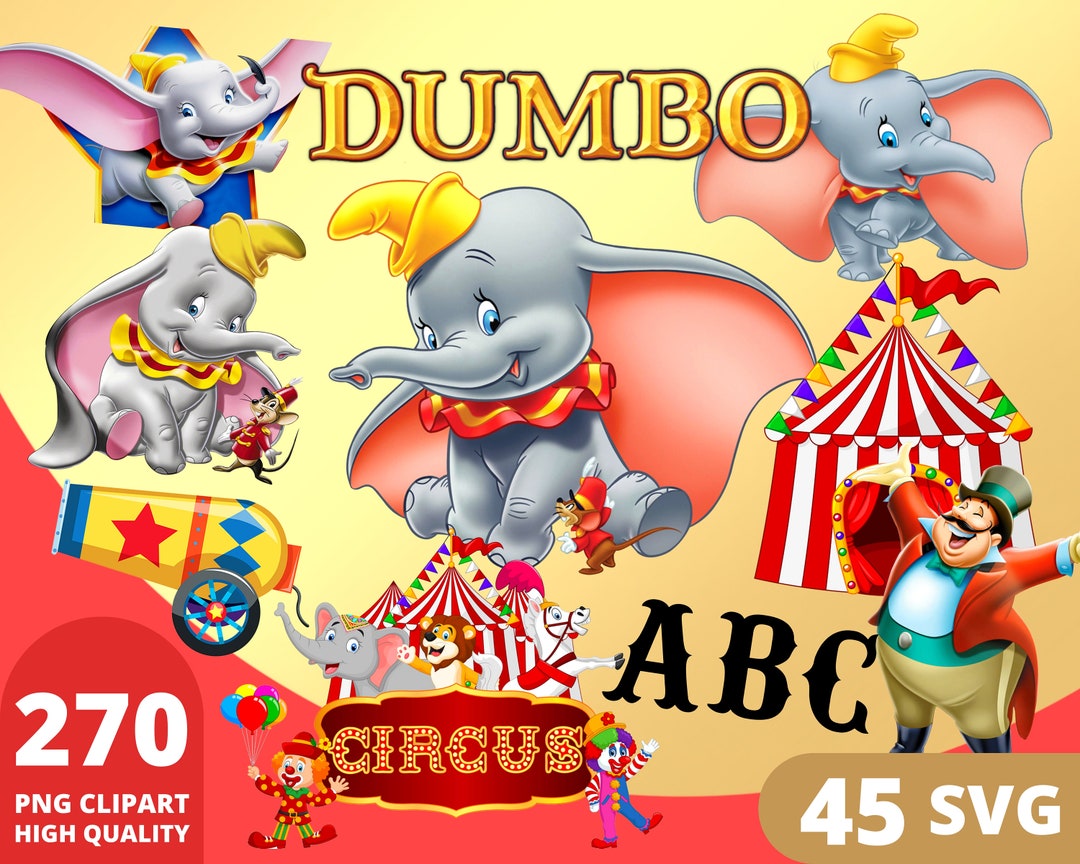 Dumbo PNG Clipart, Dumbo SVG Bundle, Dumbo Baby Shower Printable, Baby ...