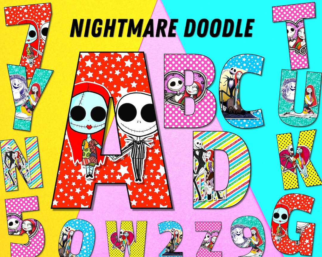 Nightmare Before Christmas Doodle Alphabet, Jack and Sally, Skelleton ...