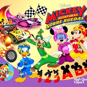 Mickey and Roadster Racers Clipart PNG, Mickey Car Race Font, Mickey ...