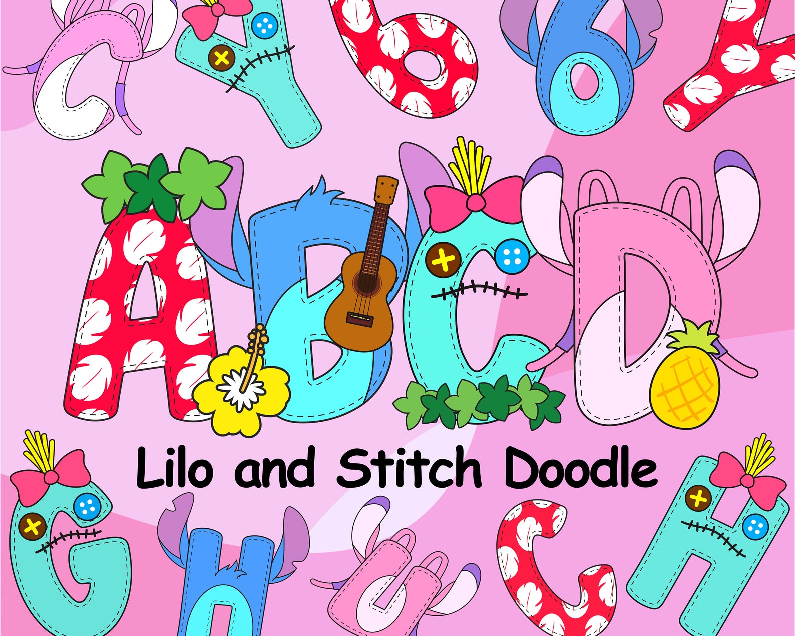 Alfabeto de Lilo y Stitch, alfabeto de personajes de Stitch y Angel ...