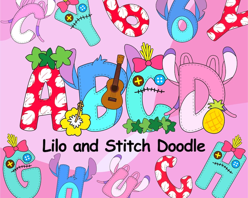 Lilo and Stitch Doodle Alphabet, Stitch and Angel Character Alphabet ...