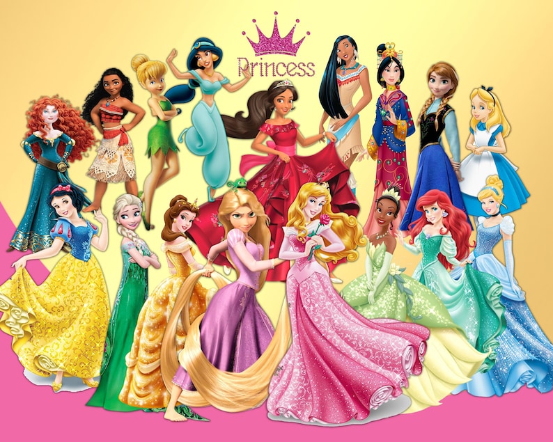 Princess Clipart PNG, Princess PNG Bundle, Cinderella Tiana Raya Belle ...