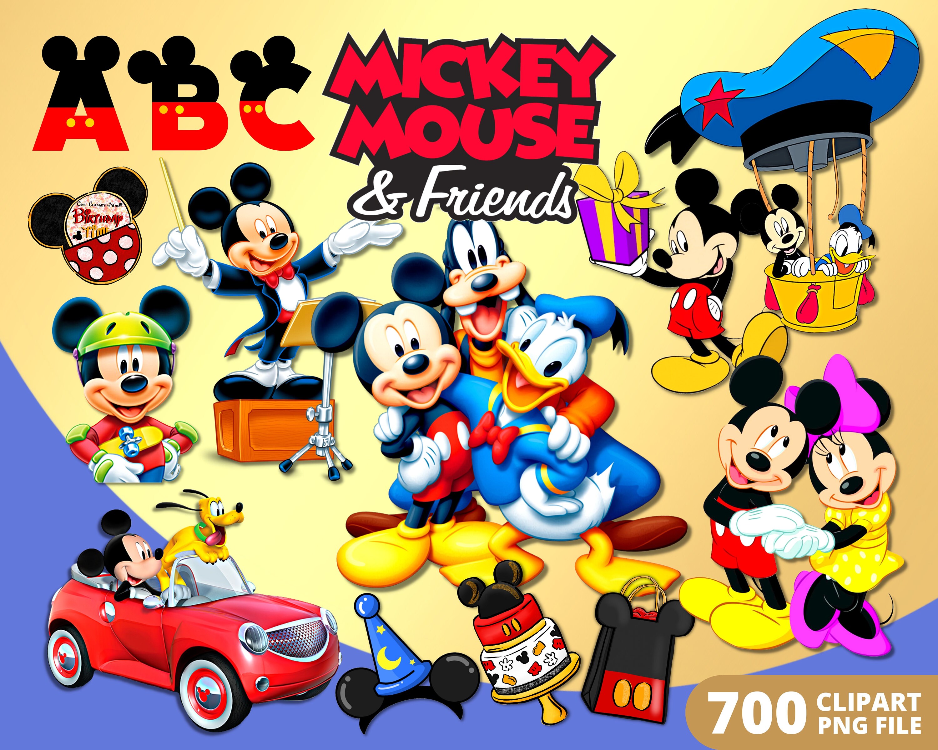 Mickey Mouse Digital Papers, Mickey Mouse & Friends Clipart PNG, Donald ...