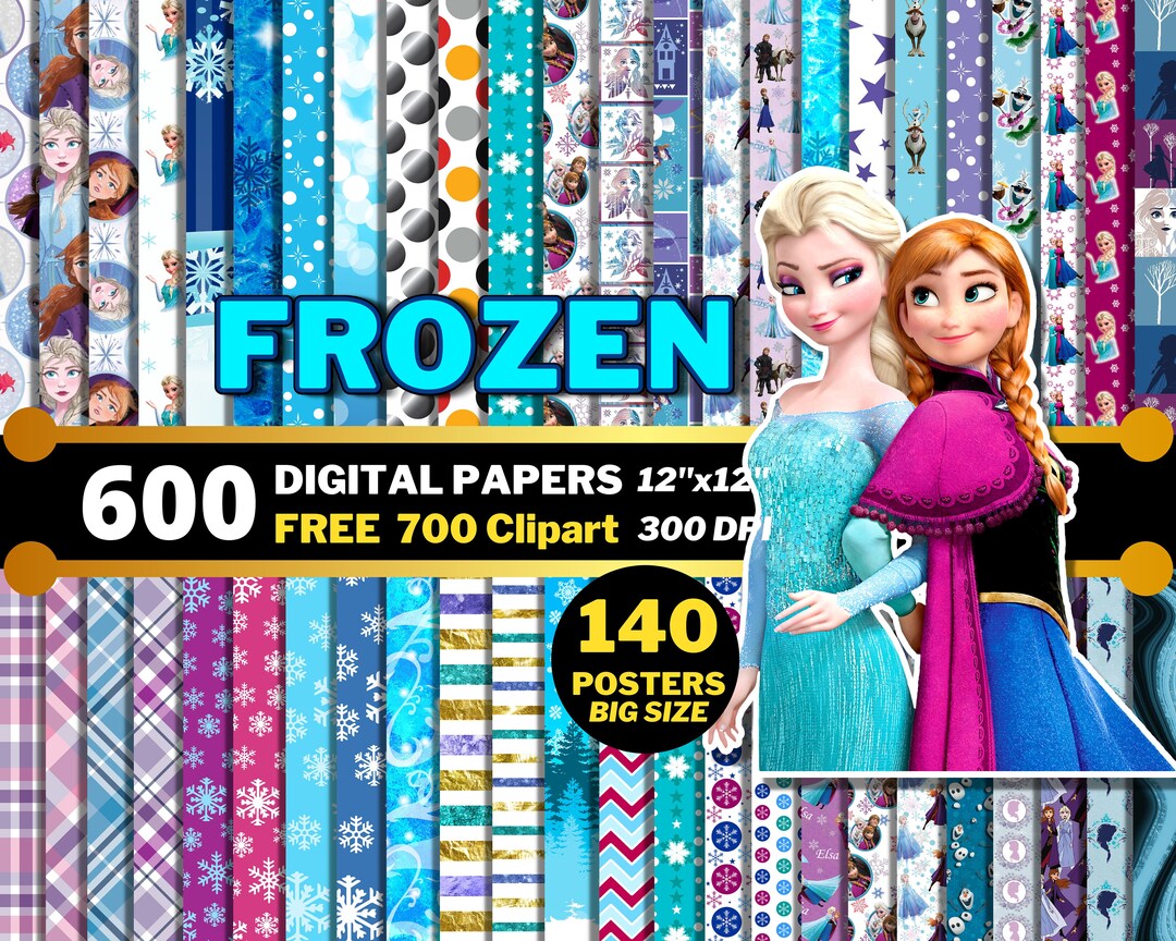 Frozen Digital Papers, Princess Frozen Clipart PNG, Elsa, Anna, Olaf ...