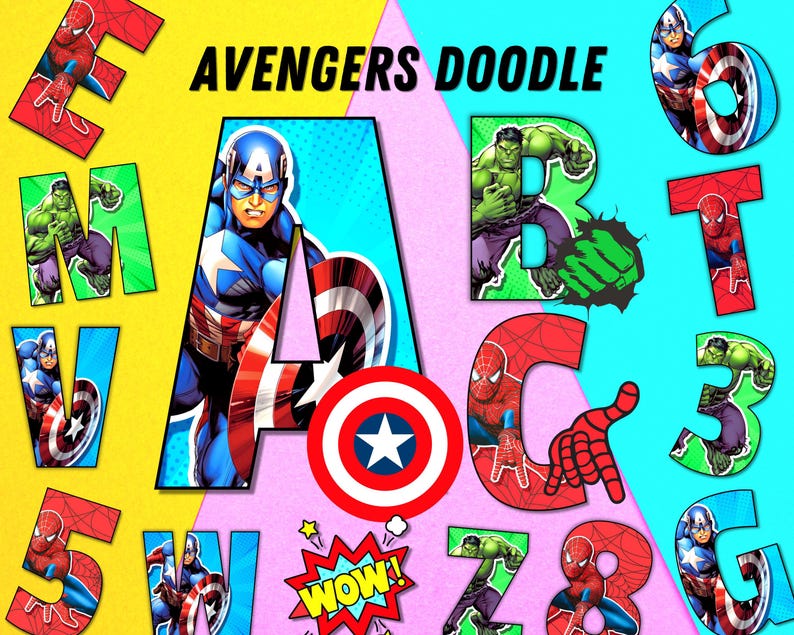 Marvel Avengers Doodle Alphabet, Spider-man, Captain America, Hulk ...