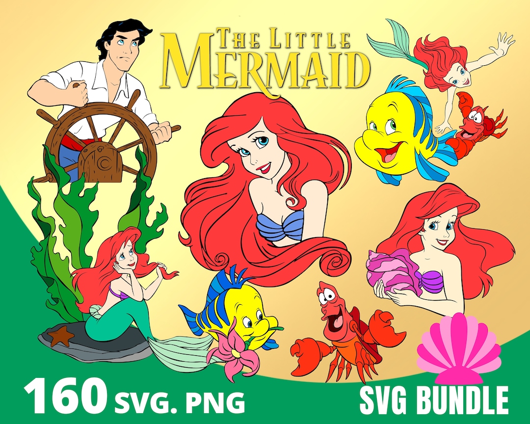 Little Mermaid SVG Bundle, Layered SVG, Princess Ariel Clipart PNG ...