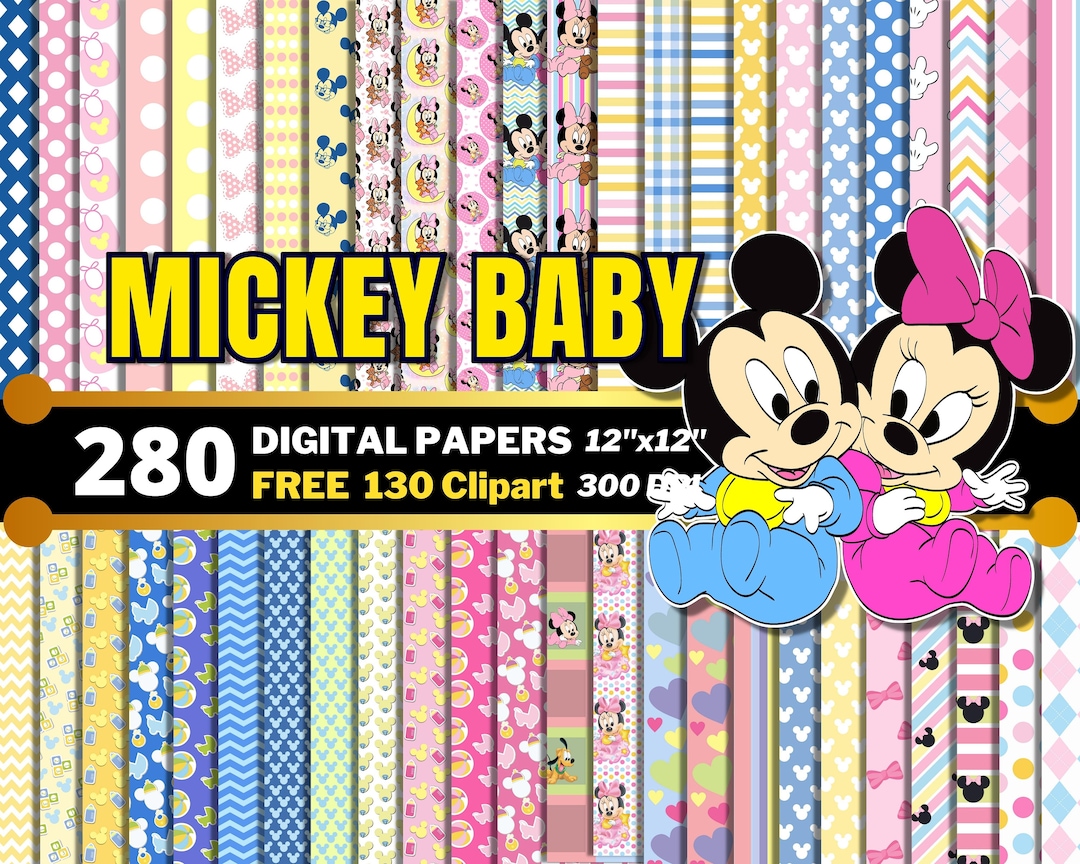 Mickey Baby Digital Papers, Mickey Baby Clipart PNG, Mickey Party Theme ...