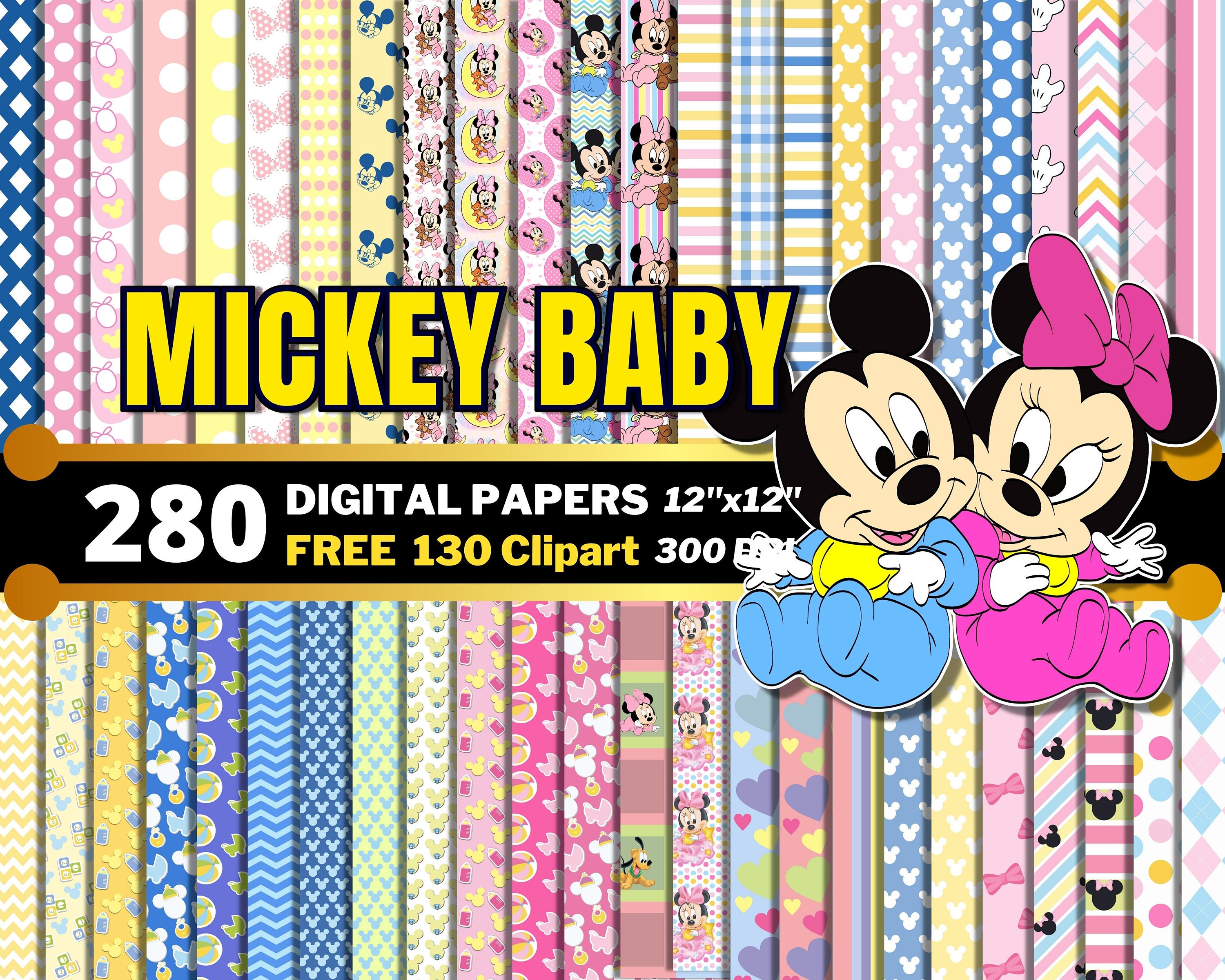 Mickey Baby Digital Papers, Mickey Baby Clipart PNG, Mickey Party Theme ...