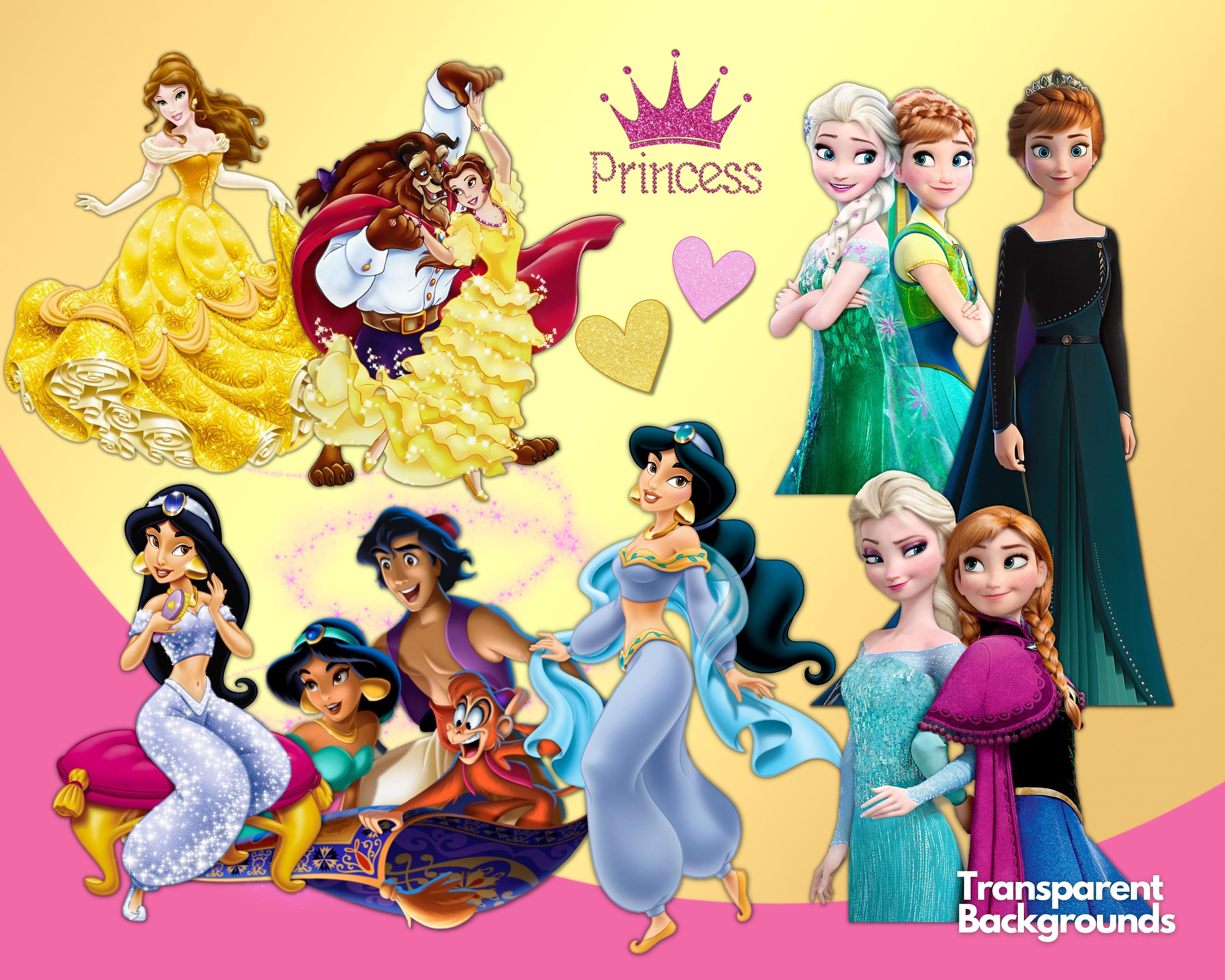 Princess Clipart PNG, Princess PNG Bundle, Cinderella Tiana Raya Belle ...