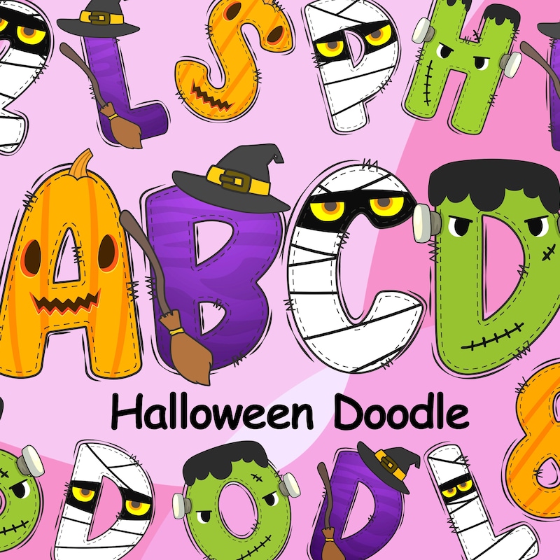 Halloween Doodle Alphabet - Etsy