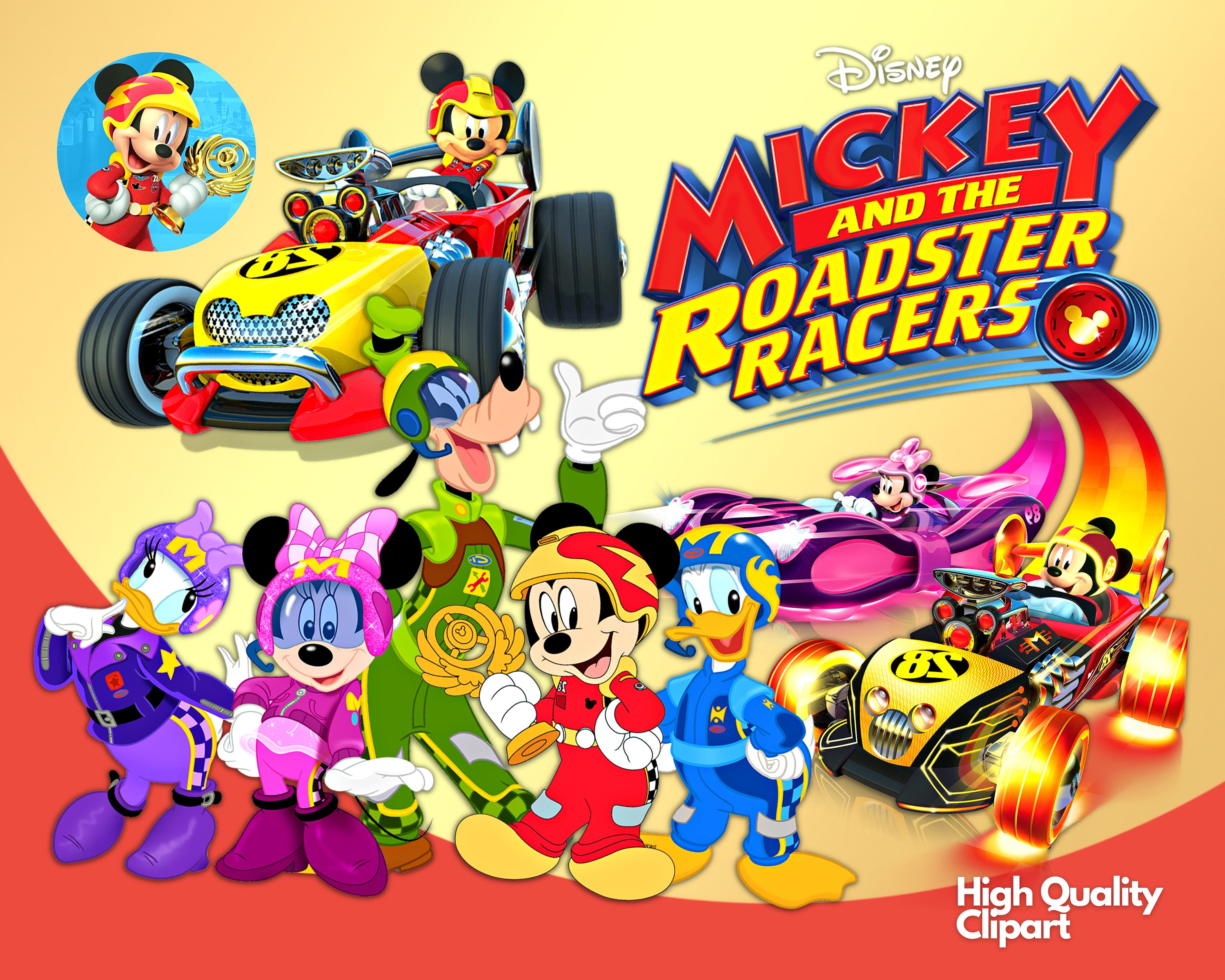 Mickey and Roadster Racers Clipart PNG, Mickey Car Race Font, Mickey ...