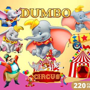Dumbo Digital Papers, Dumbo Clipart PNG, Dumbo Baby Shower Printable ...