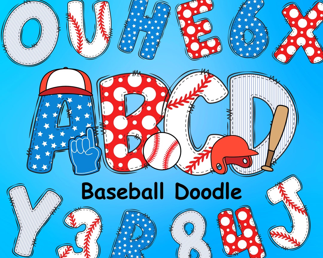 Baseball Doodle Alphabet, Baseball PNG Letters Bundle, Sport Alphabet ...