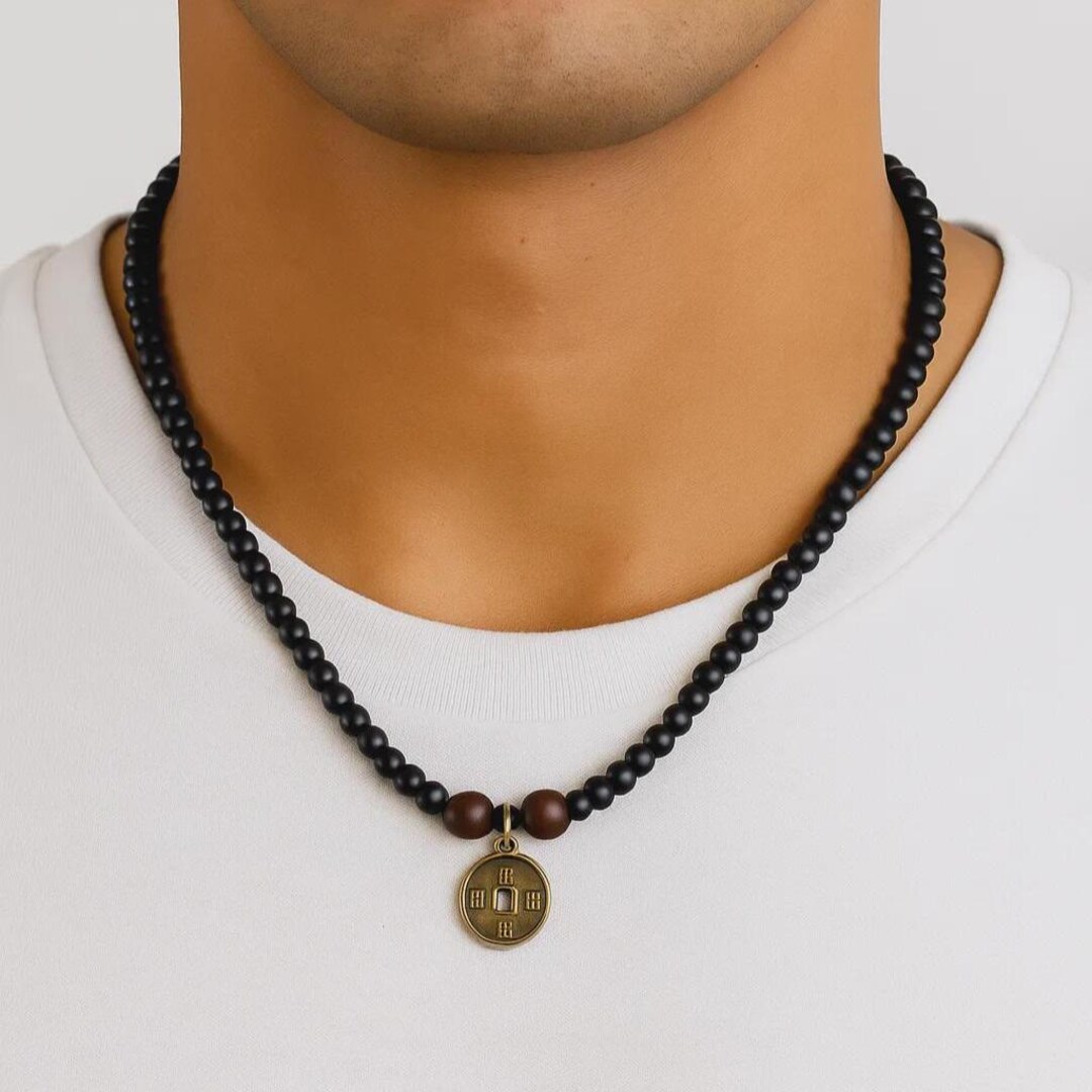 Talisman Wood Necklace, Emperor Coin Unisex Good Luck Necklace, Bronze ...