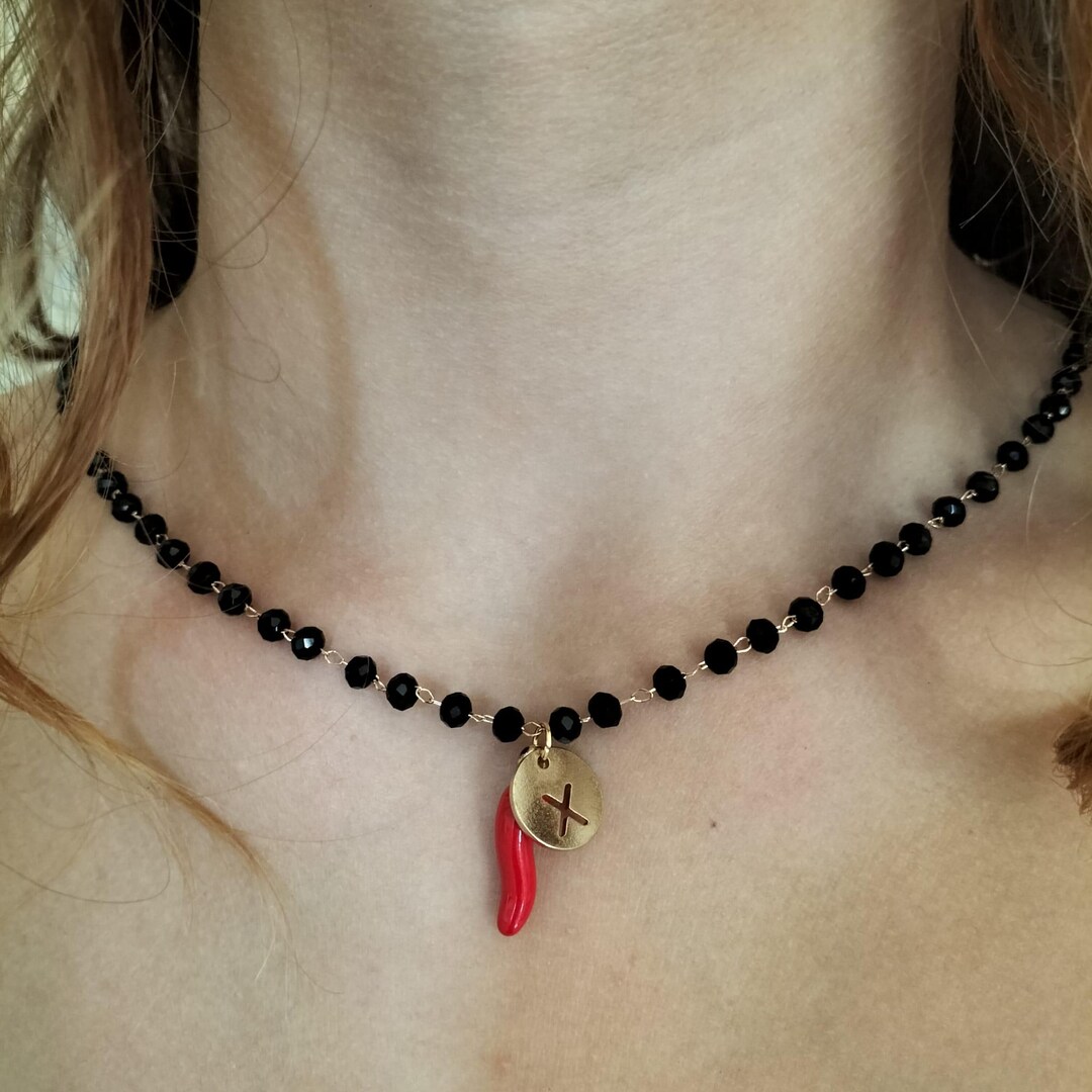 Customizable Italian Folk Amulet Rosary Necklace With Initial Lucky Red ...