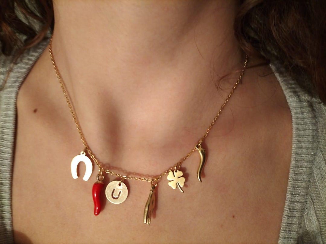 Italian Good Luck Necklace With Initial, Lucky Red Cornetto,clover ...