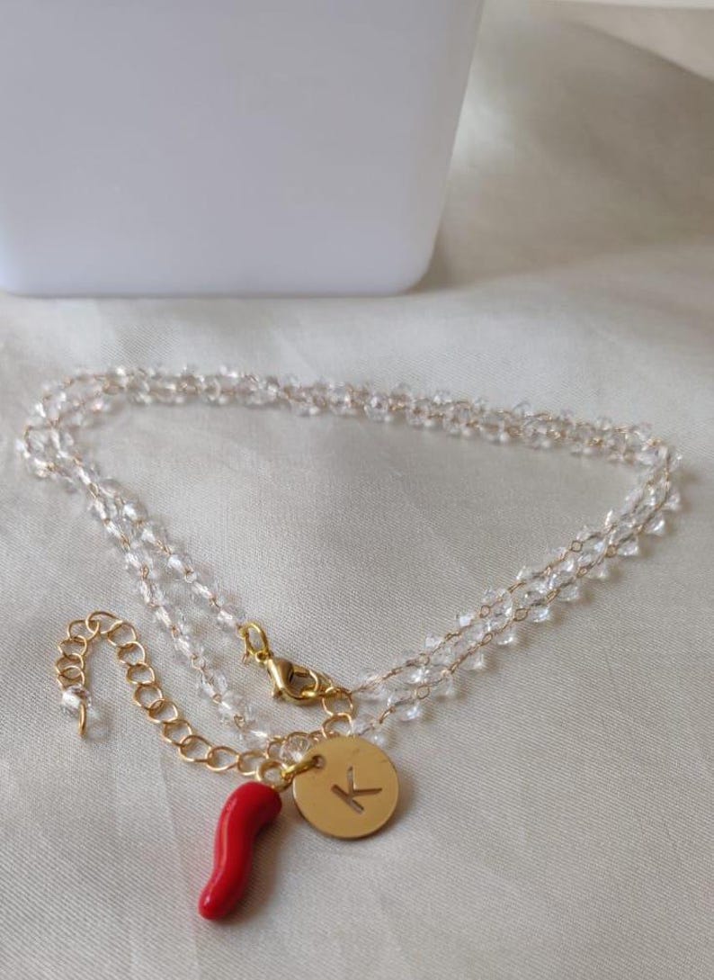 Customizable Italian Folk Amulet Rosary Necklace With Initial Lucky Red ...
