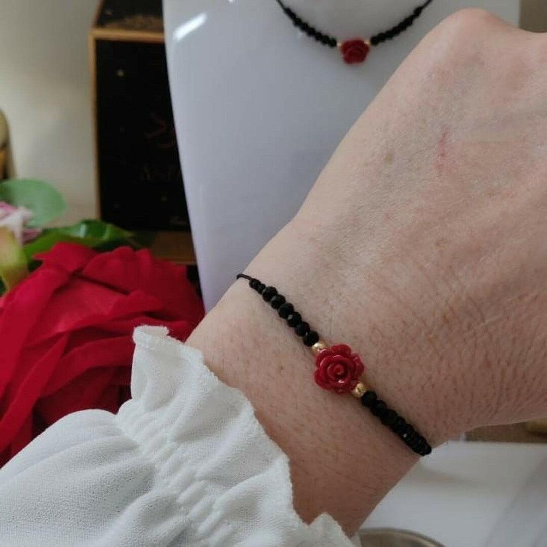 Red Rose and Black Crystal Tex Mex Bracelet, Love and Friendship ...