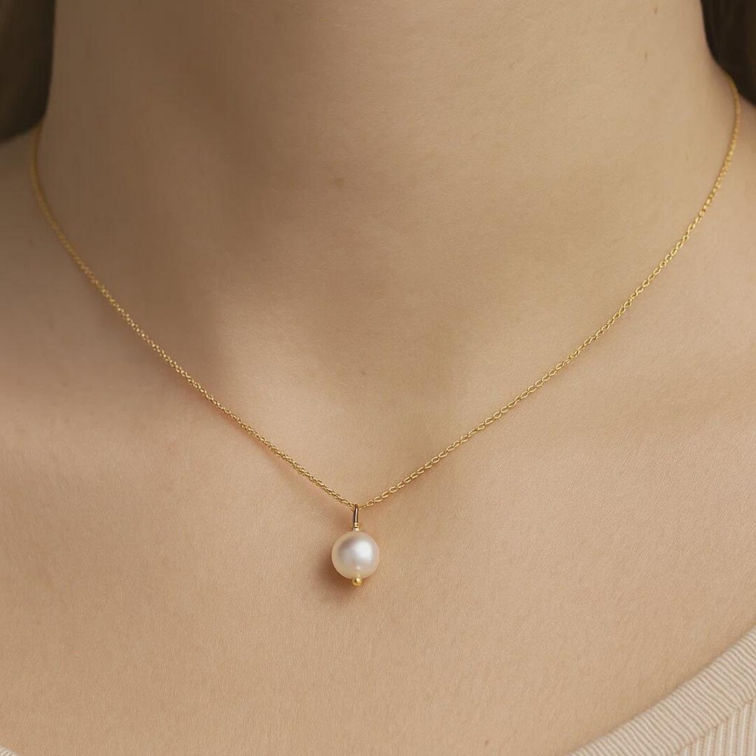 Basic Freshwater Pearl Minimalist Necklace, Minimal Chic Style Necklace ...