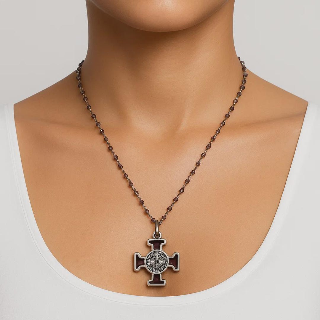 Purple Brown Fashion Rosary, Vintage Italian Cross, Protective Necklace ...