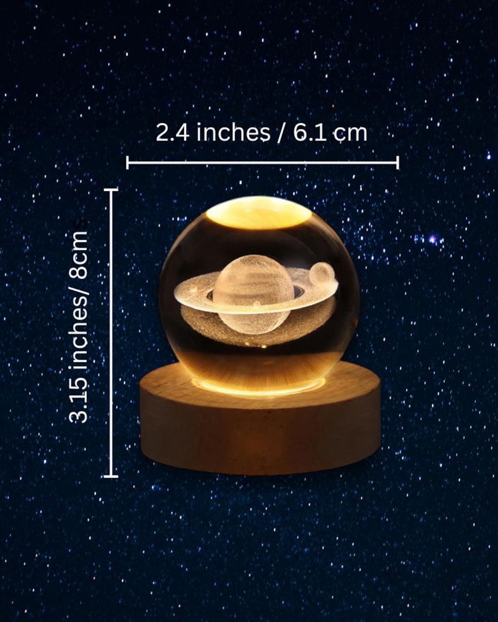 Saturn Night Light | 3D Printed Planet Lamp | Crystal Ball Desk Lamp ...