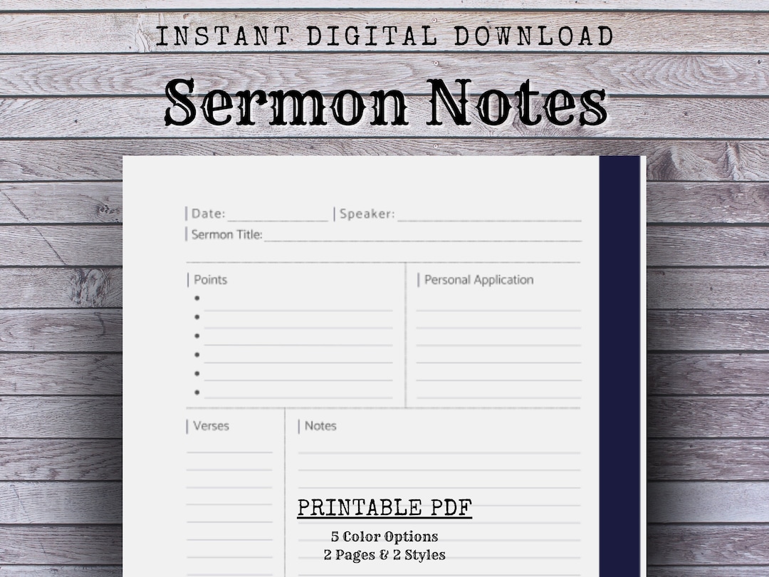 Sermon Notes - Christian Note Template - Printable PDF - Instant ...