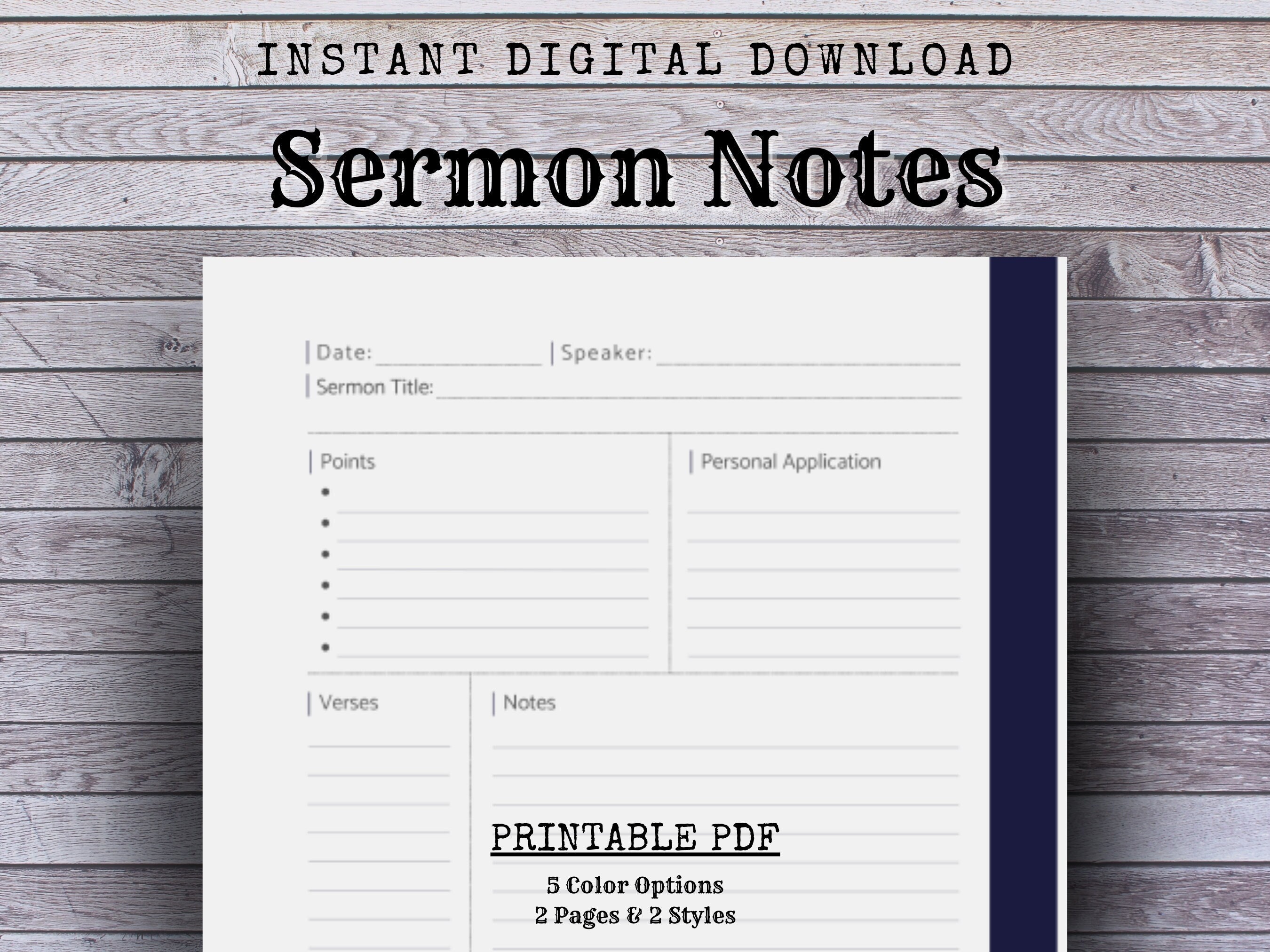 Sermon Notes - Christian Note Template - Printable PDF - Instant ...