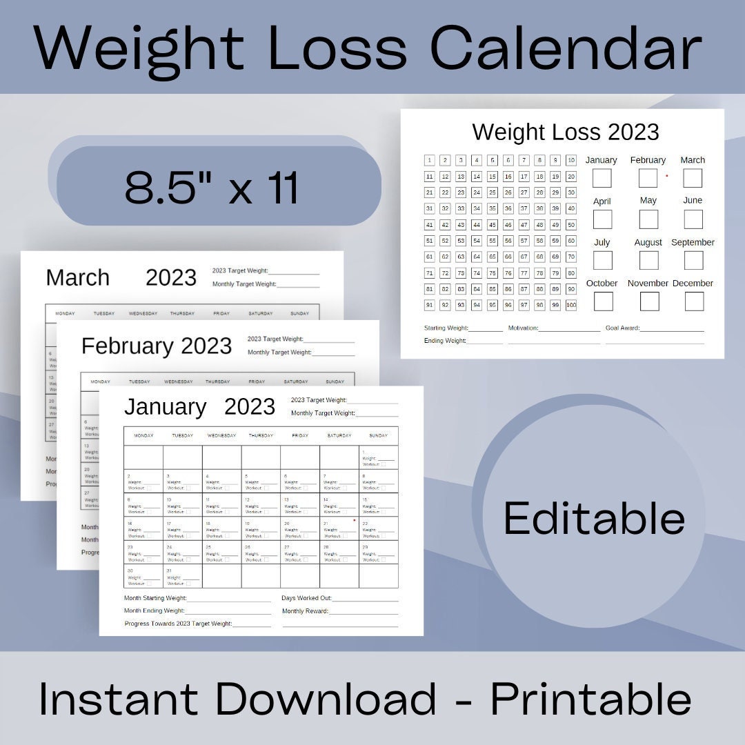Weight Loss Calendar, Weight Loss Tracker, Fitness Goal Record, Instant ...