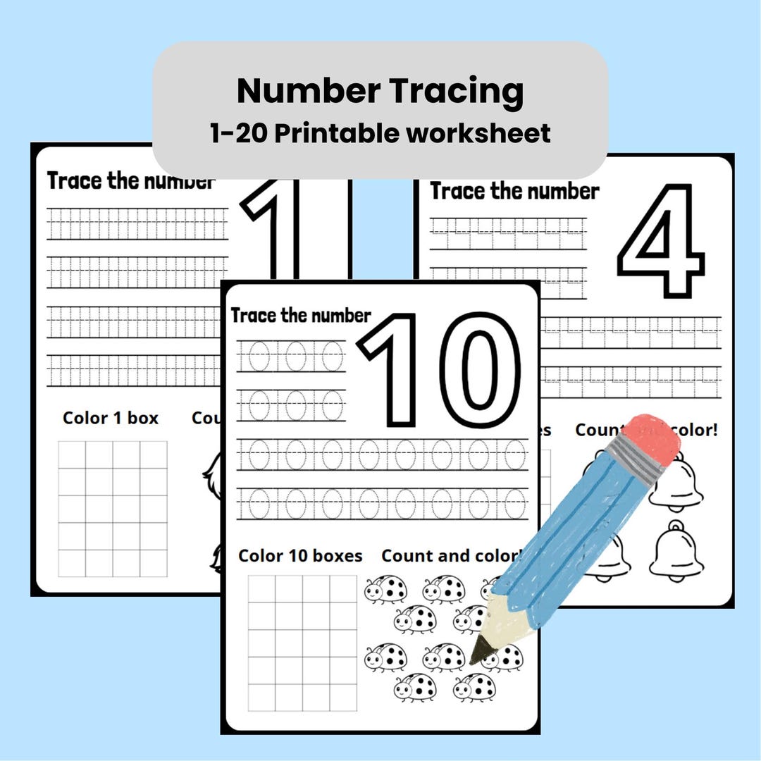 1-20 Letter Tracing and Coloring Worksheets for Kids – Instant Download ...