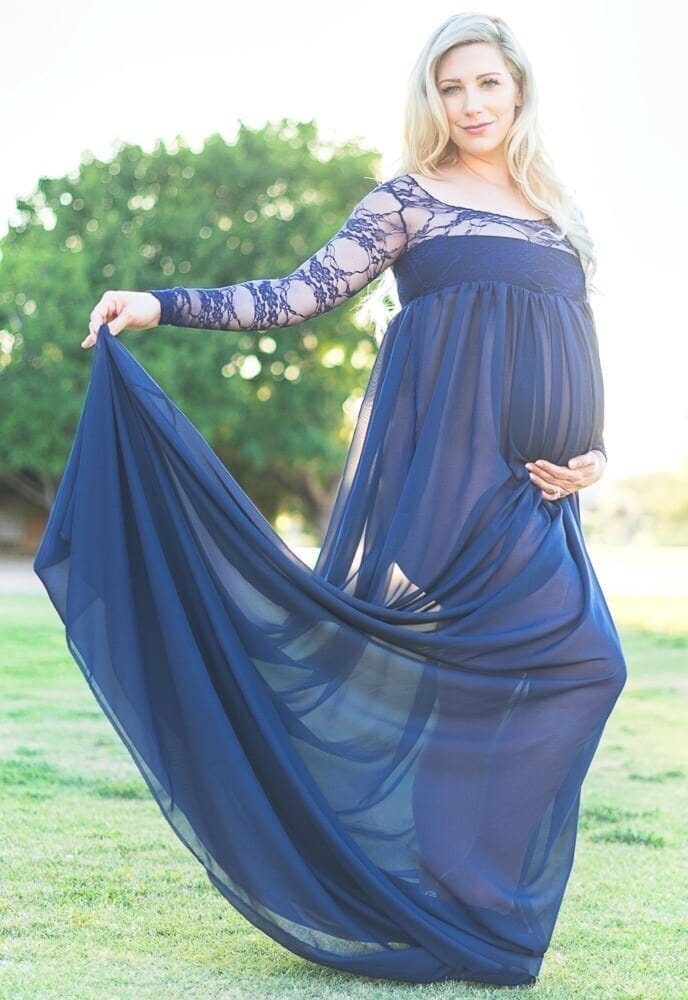 Long-sleeve Chiffon Lace Maternity Gown - Etsy