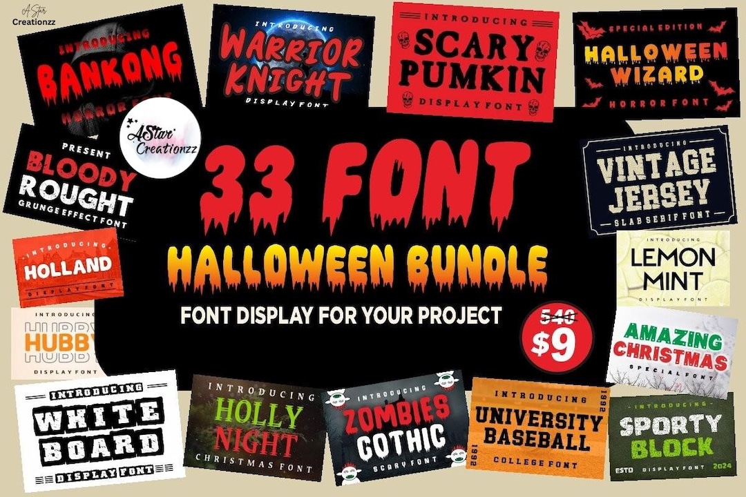 Halloween Font Bundle, Procreate Font, Canva Font, Cricut Fonts, Groovy ...