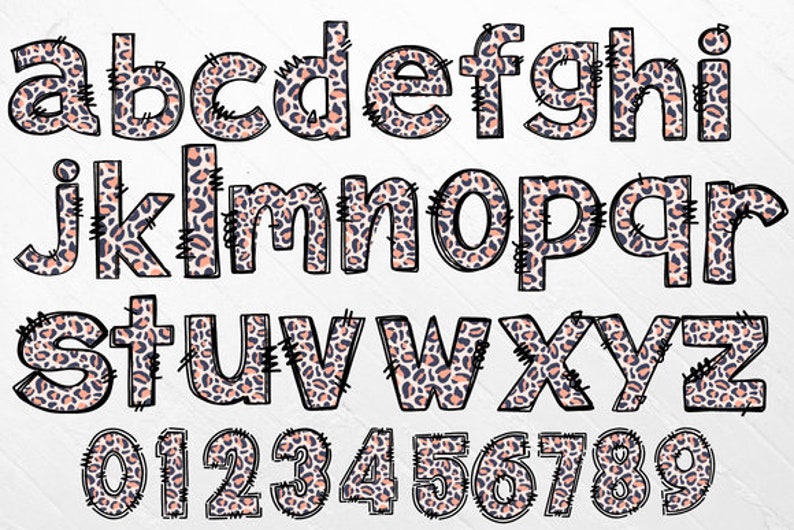 Leopard Print Doodle Alphabet PNG, Alphabet Letters PNG Bundle, Hand ...