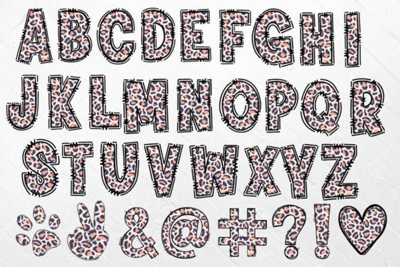 Leopard Print Doodle Alphabet PNG, Alphabet Letters PNG Bundle, Hand ...